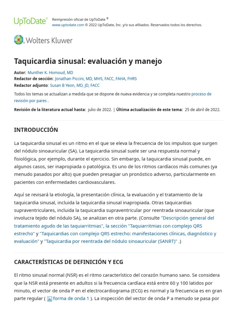 Taquicardia Sinusal - Evaluación y Manejo | PDF | Electrocardiografia ...