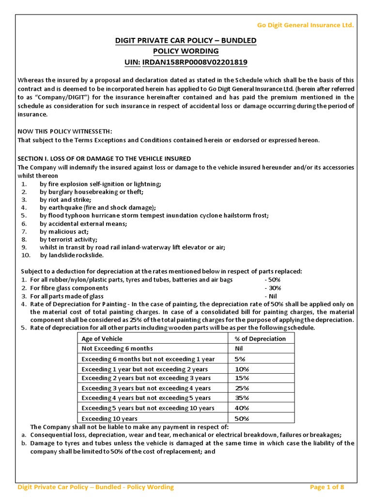 Digit Private Car Policy Bundled | PDF | Indemnity | Liability Insurance
