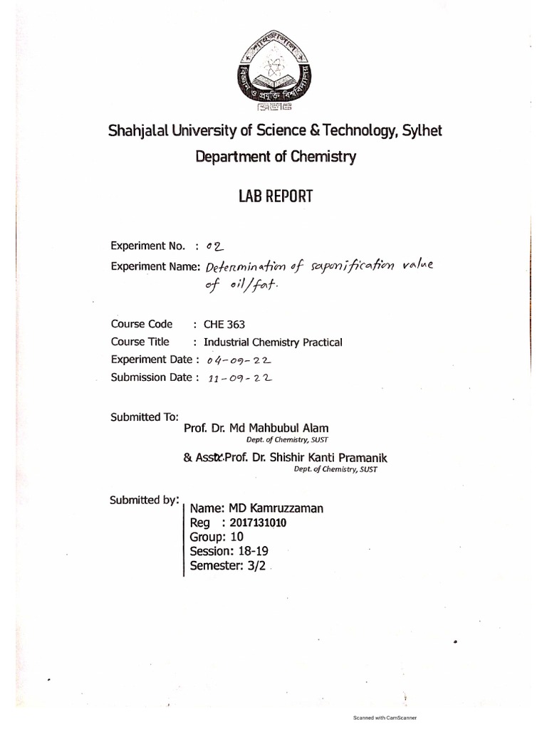Exp 02 - Determination of Saponification Value of Oil or Fat | PDF
