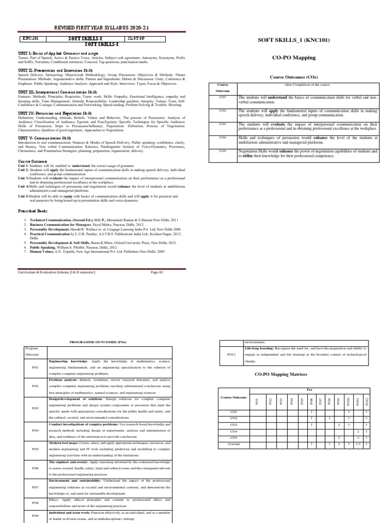 Enhancing Soft Skills and Professional Competencies: A Revised Syllabus for Soft Skills-I | PDF ...