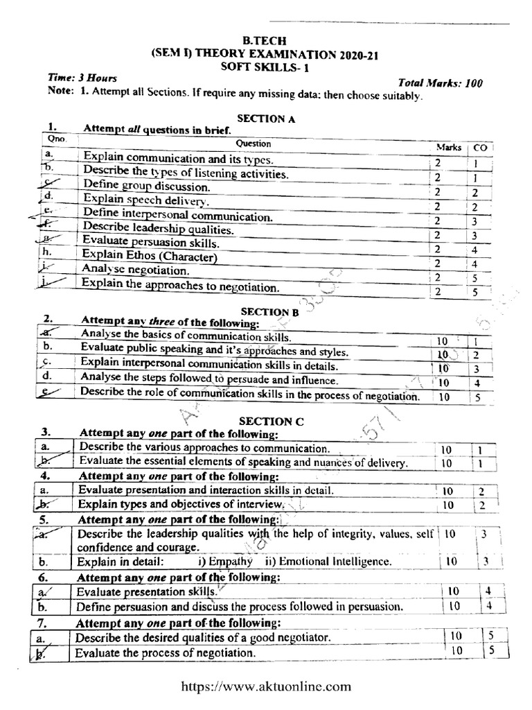 Btech 1 Sem Soft Skills 1 2021 | PDF