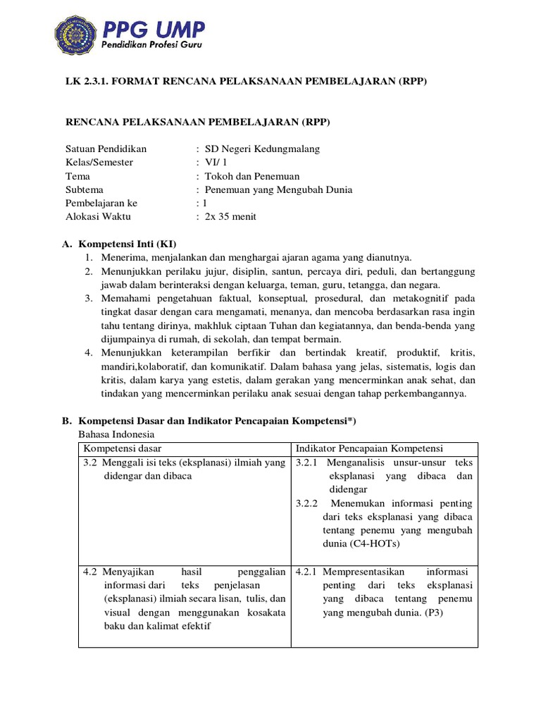 RPP Bahasa Indonesia Tema 3 Model PBL | PDF