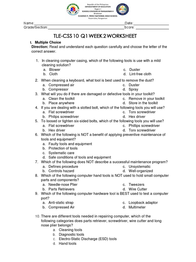 TLE-TE 10 - Q1 - W2 - Mod2 - ICT CSS Worksheet | PDF | Screw | Equipment