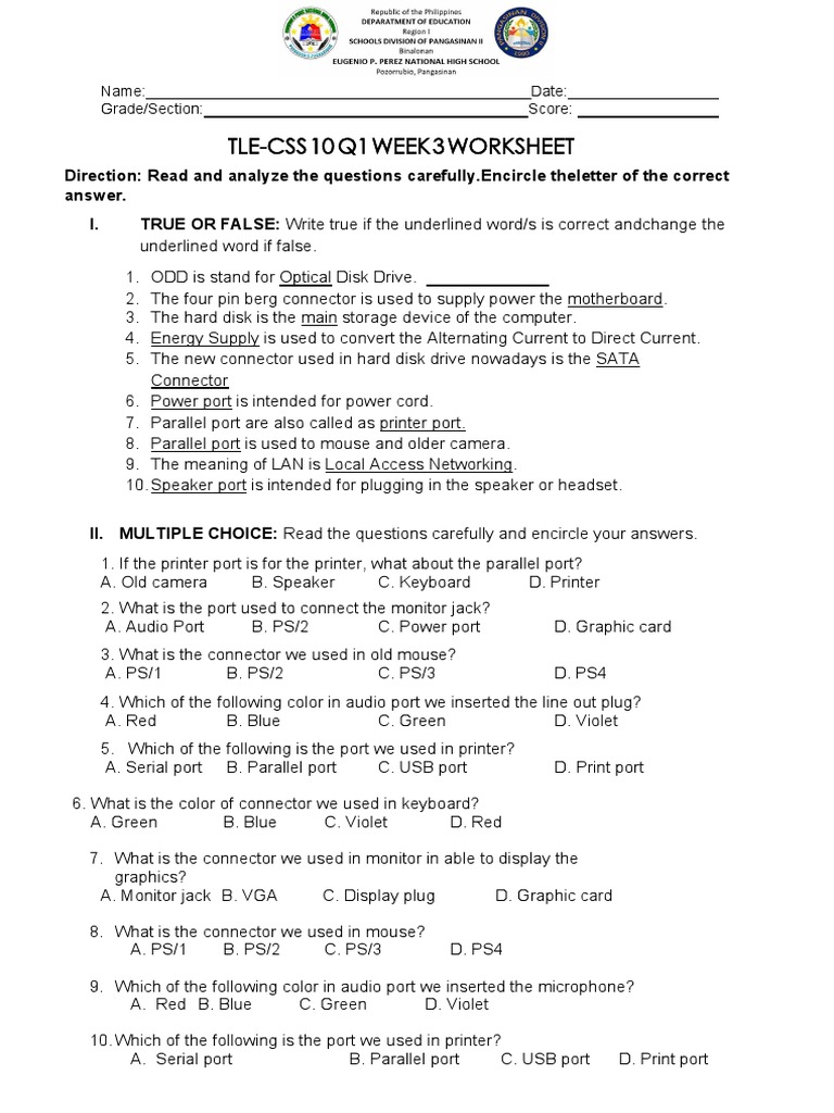 TLE-TE 10_Q1_W4_Mod4_ICT CSS worksheet | PDF | Usb | Electronics