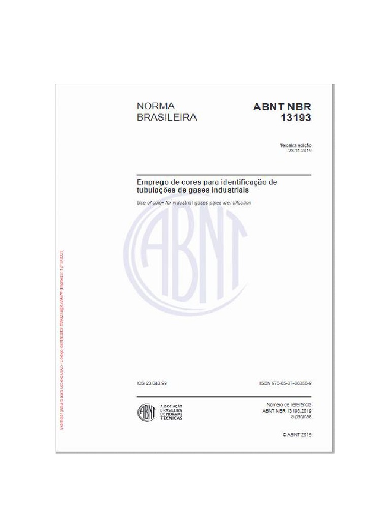 ABNT NBR 13193-2019 - Emprego de Cores para Identificação de Tubulações ...