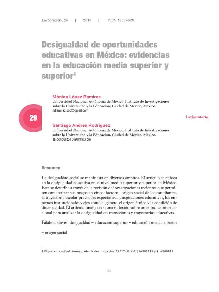 Desigualdad de Oportunidades Educativas Evidencias en La EMS y Superior | PDF | Desigualdad ...