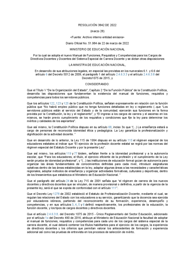Resolución 3842 de 2022 | PDF | Plan de estudios | Evaluación