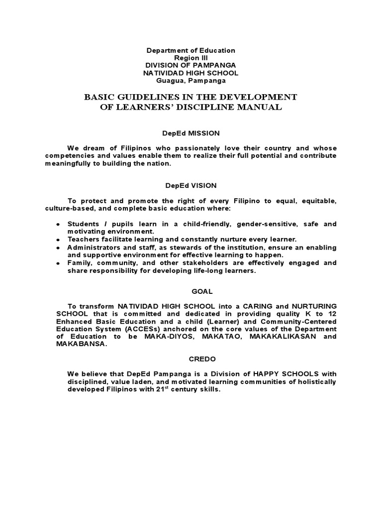 Deped Guidelines in The Development of Learners | PDF
