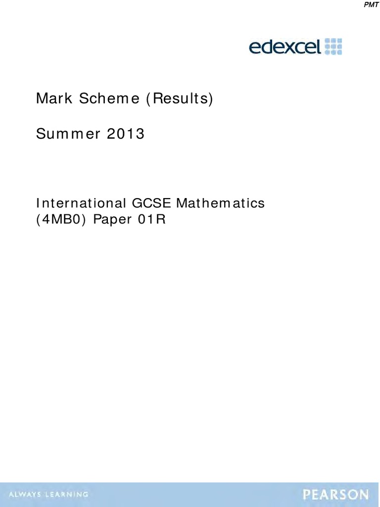 June 2013 (R) MS - Paper 1 Edexcel (B) Maths IGCSE | PDF | Mathematics
