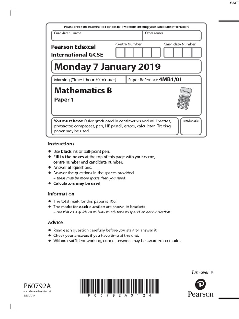 January 2019 QP - Paper 1 Edexcel (B) Maths IGCSE | PDF