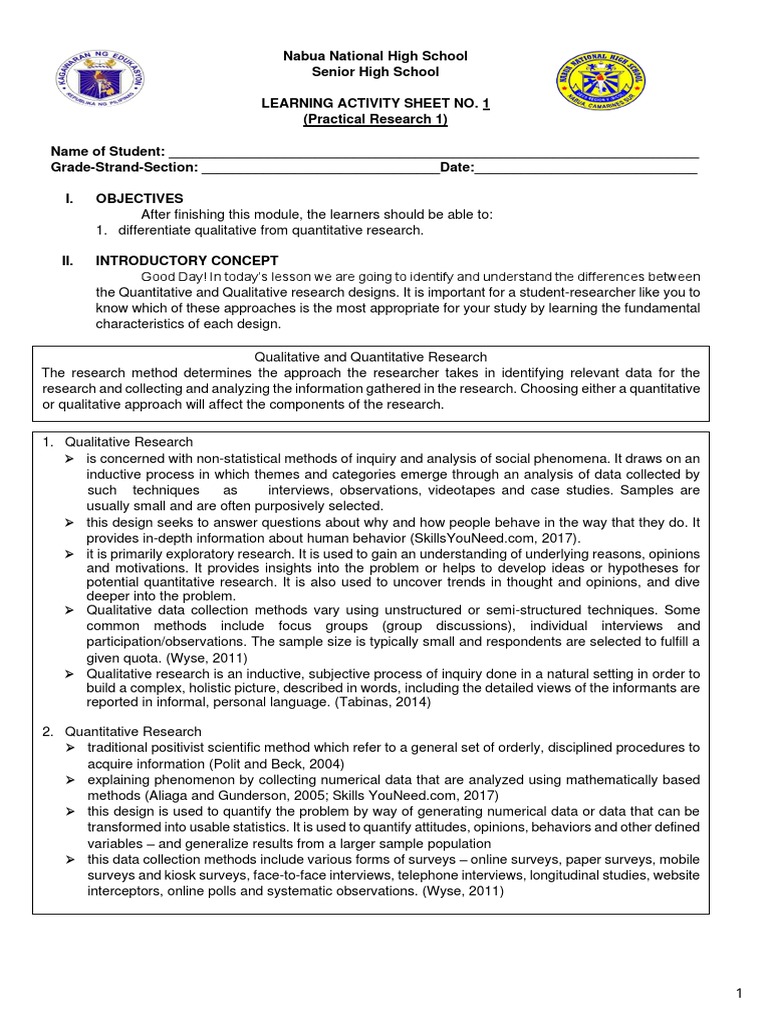 Learning Activity Sheets - Sedano | PDF | Quantitative Research ...