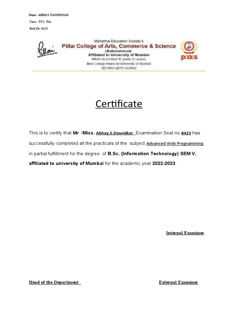 8423 AWP Practical File | PDF | World Wide Web | Internet & Web