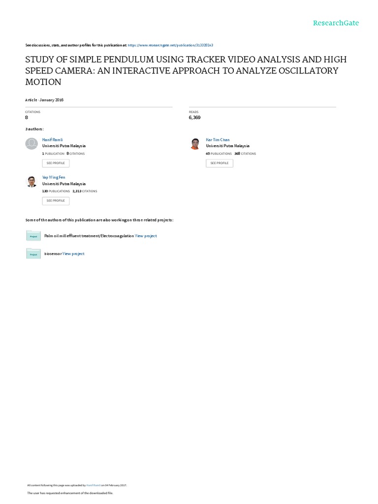 Study of Simple Pendulum Using Tracker Video Analysis and High Speed ...