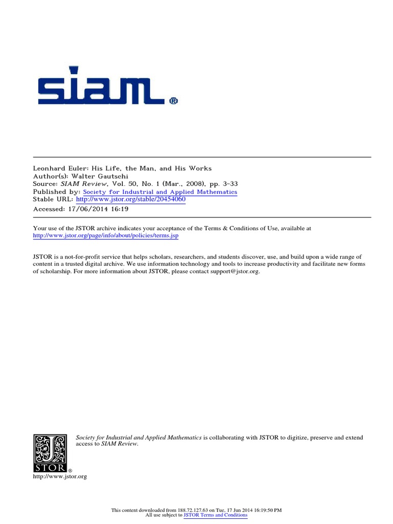 Fdocuments - in - Leonhard Euler His Life The Man and His Works | PDF ...