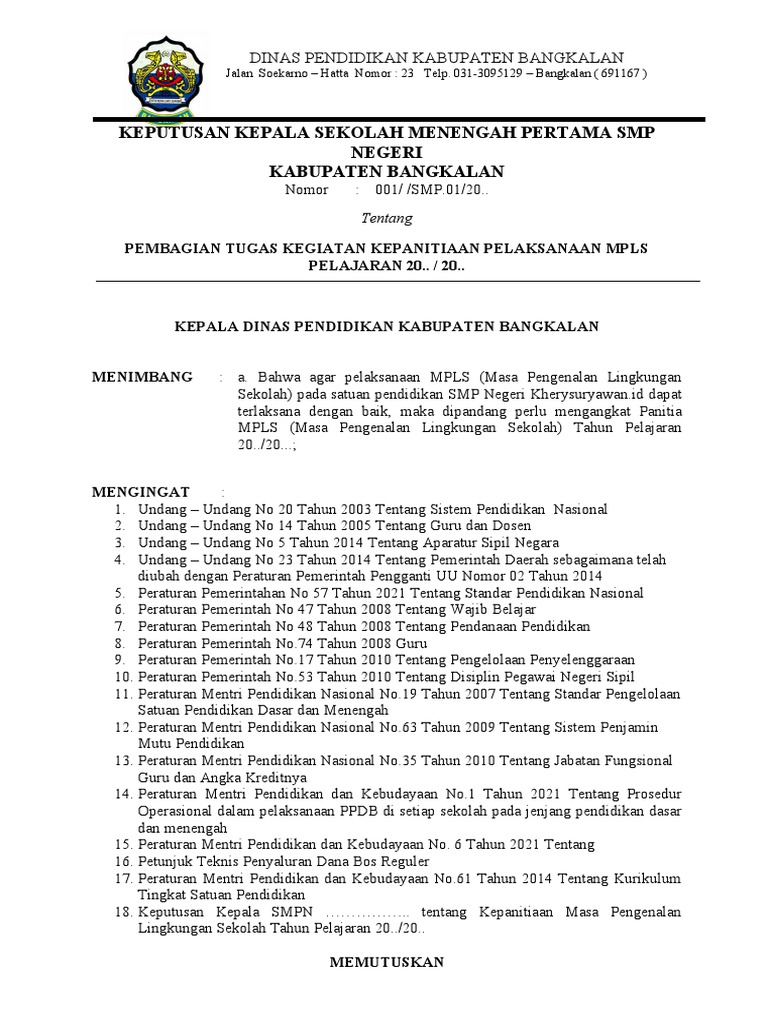 Contoh Surat Kepanitiaan MPLS 2022 | PDF