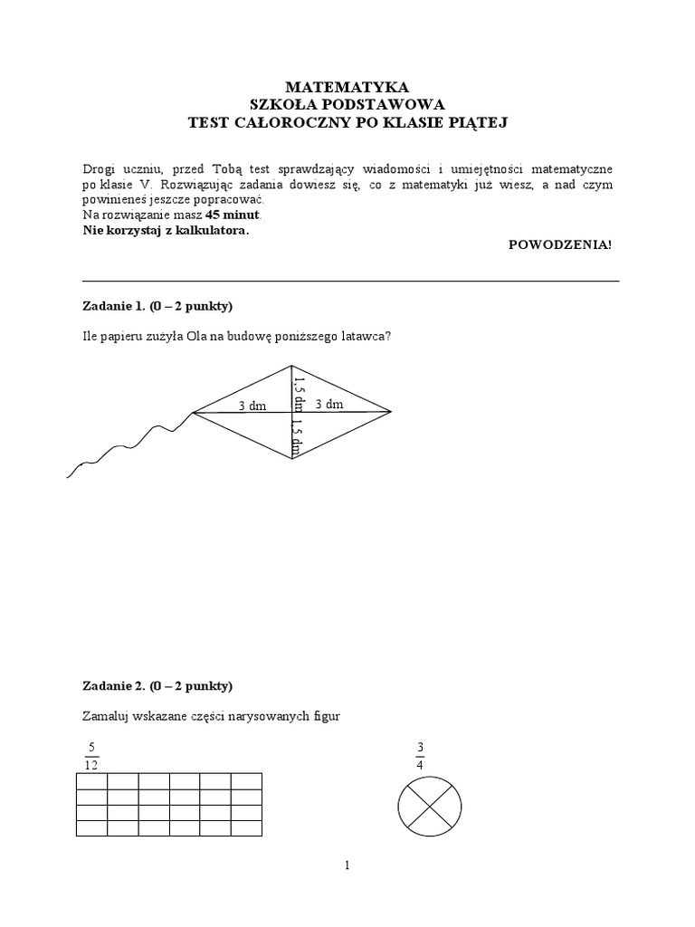 Matematyka Test Po Klasie 5 | PDF