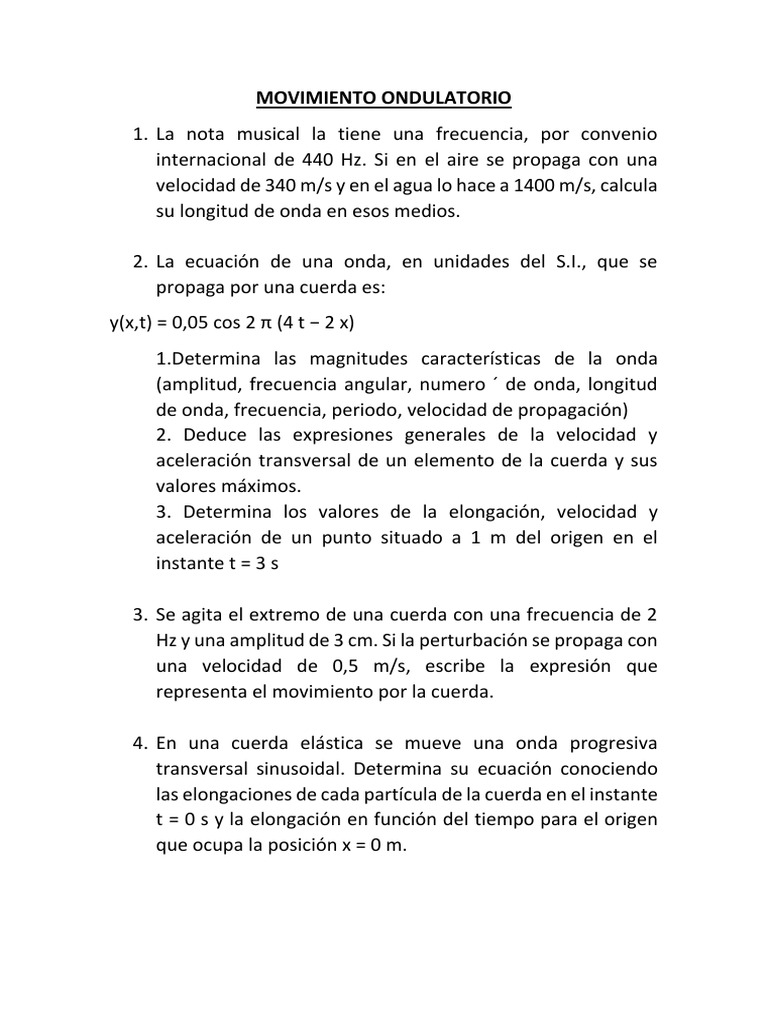 Ejercicios de Movimiento Ondulatorio | PDF | Olas | Frecuencia