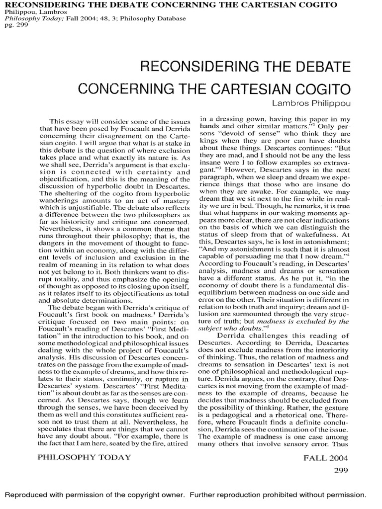 Reconsidering The Debate Concerning The Cartesian Cogito | PDF