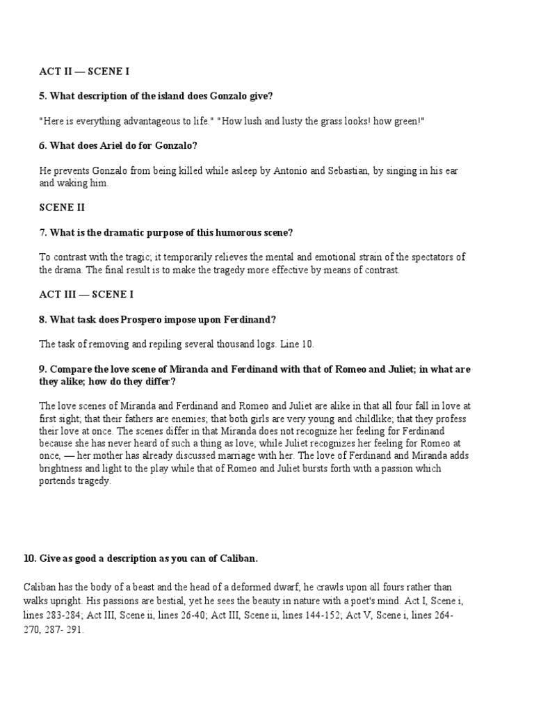 ACT II Questions | PDF | The Tempest