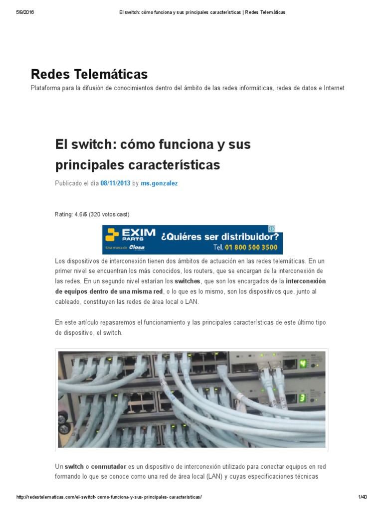 El Switch - Cómo Funciona y Sus Principales Características - Redes Telemáticas | PDF ...
