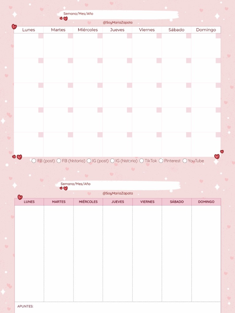 Planeador Semanal y Calendario Soy Maria Zapata | PDF