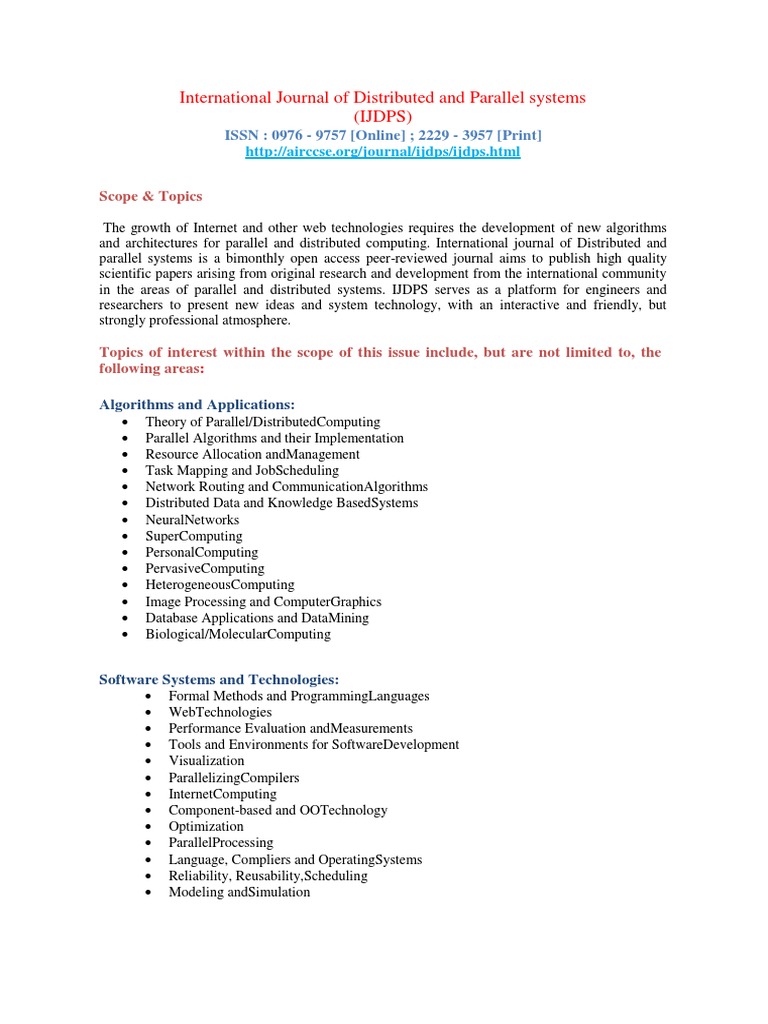 Call For Papers - International Journal of Distributed and Parallel ...
