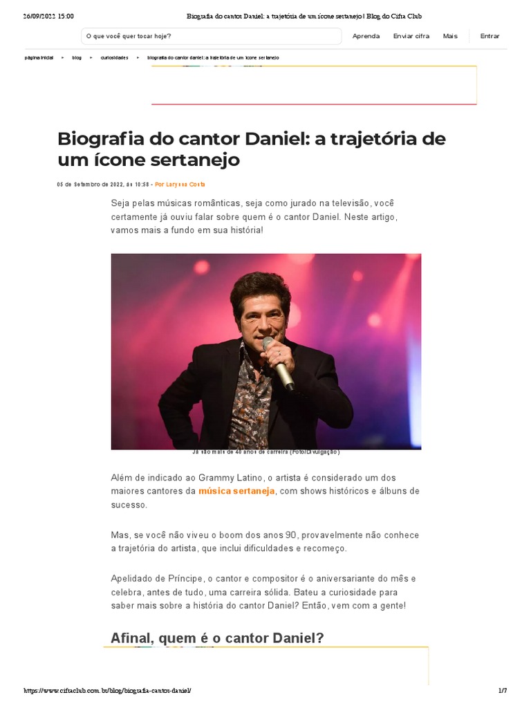 Biografia Do Cantor Daniel - A Trajetória de Um Ícone Sertanejo - Blog Do Cifra Club | PDF