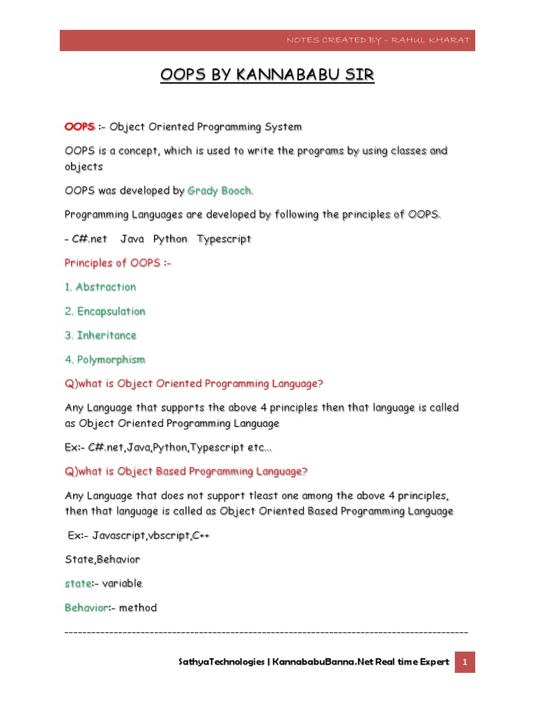 Oops by Kannababu | PDF | Variable (Computer Science) | Method (Computer Programming)
