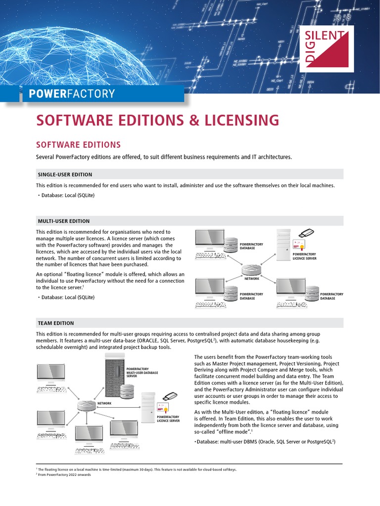 PowerFactory SoftwareEditions LicenceTypes | PDF | Databases | Cloud Computing