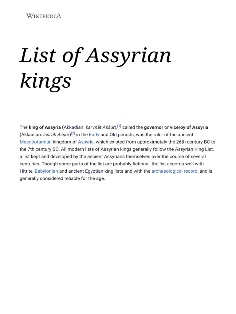 List of Assyrian Kings | PDF | Assyria | Monarch