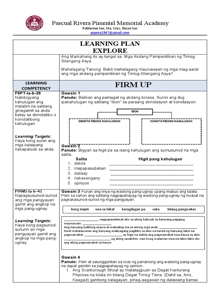Fil 9 Learning Plan | PDF