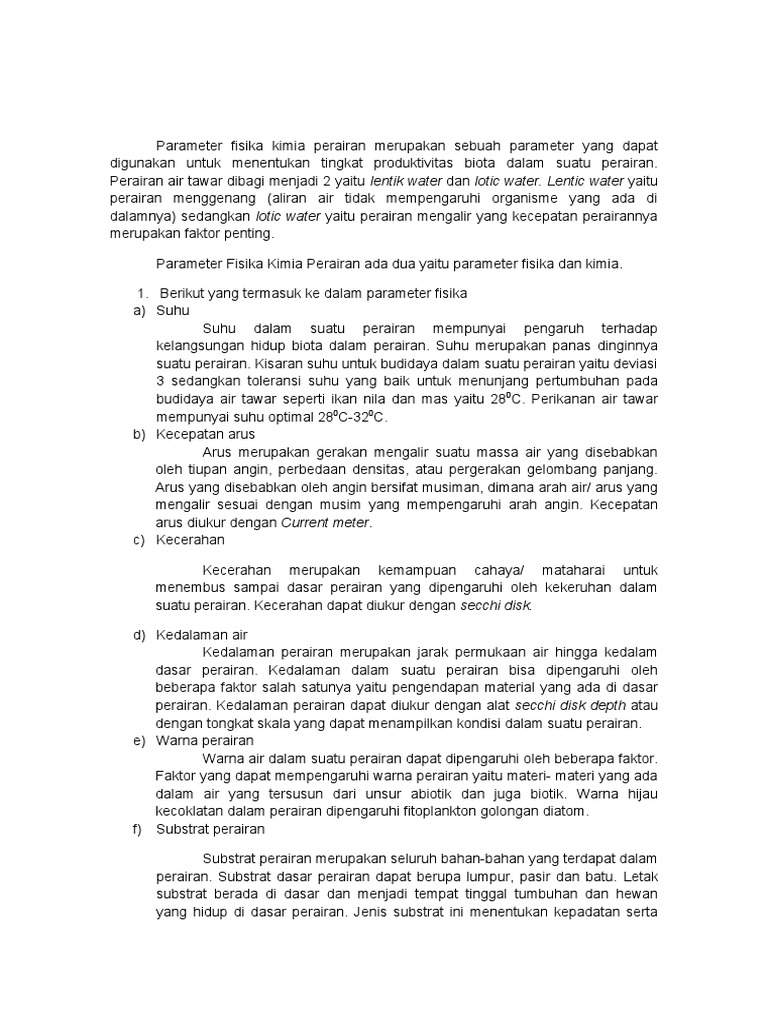 Parameter Fisika Kimia Perairan Merupakan Sebuah Parameter Yang Dapat ...