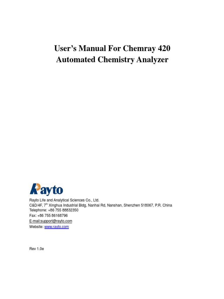 Chemray 420 User Manual V1.0e | PDF | Barcode | Infection
