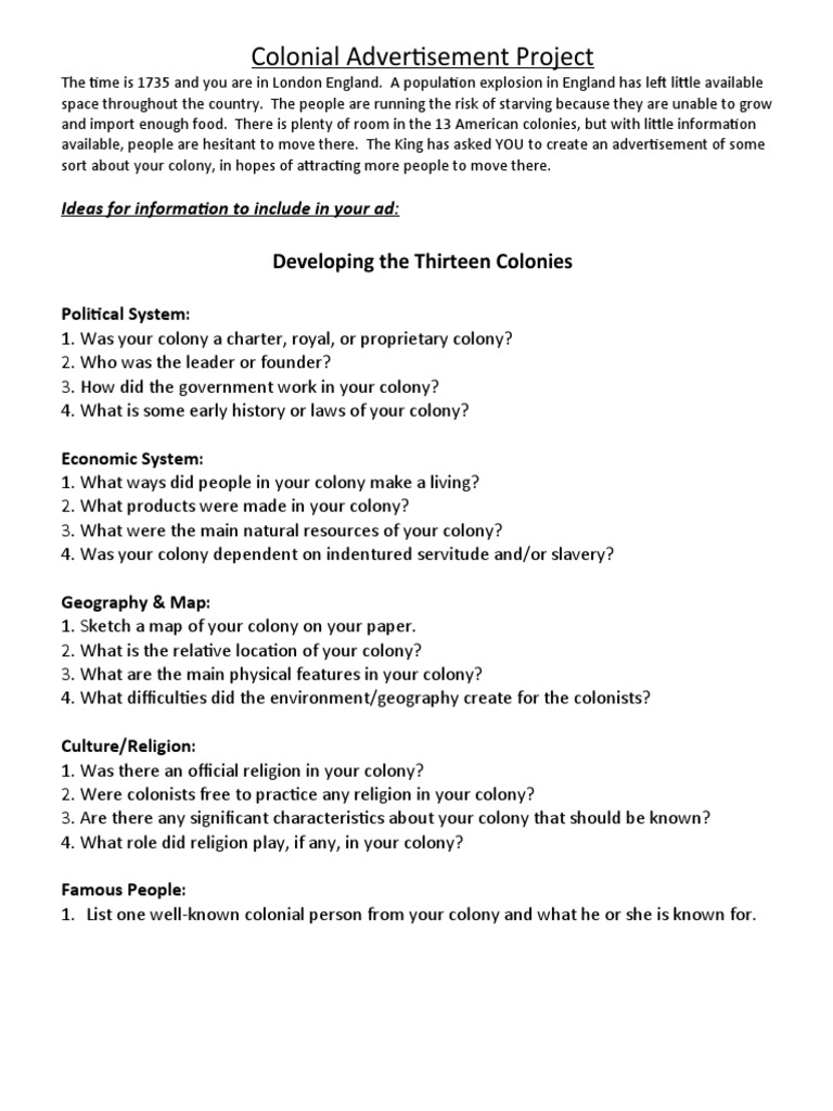 Colonial Advertisement Project | PDF | Colonialism | Thirteen Colonies