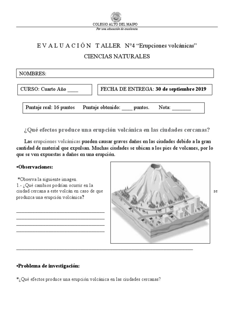 Actividades sobre erupciones volcánicas | PDF | Volcán | Tipos de ...