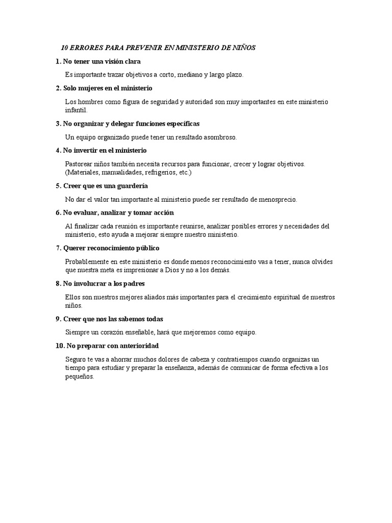 10 Errores para Prevenir en Ministerio de Niños | PDF