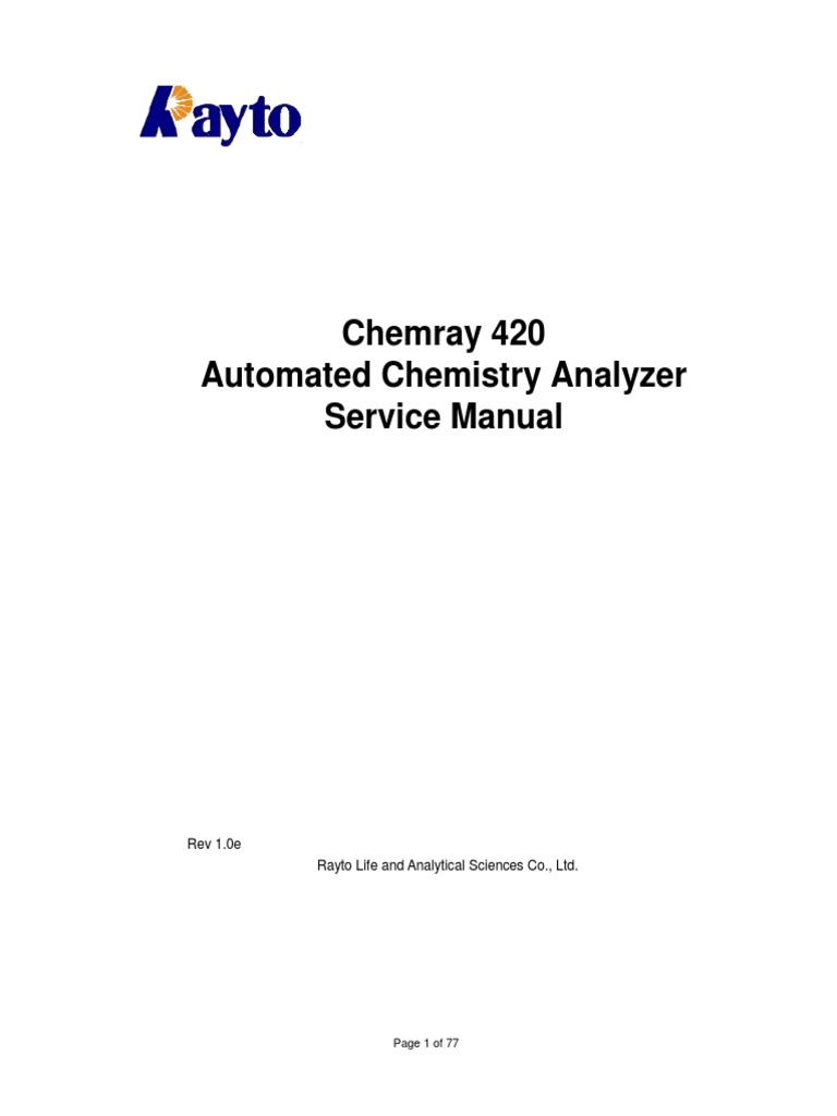 Chemray420 Service Manual V1.0e | PDF | Barcode | Absorbance