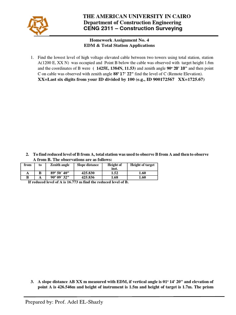 Homework-Assignment-4-Ceng2311 - EDM & Total Station Applications | PDF | Surveying | Physical ...