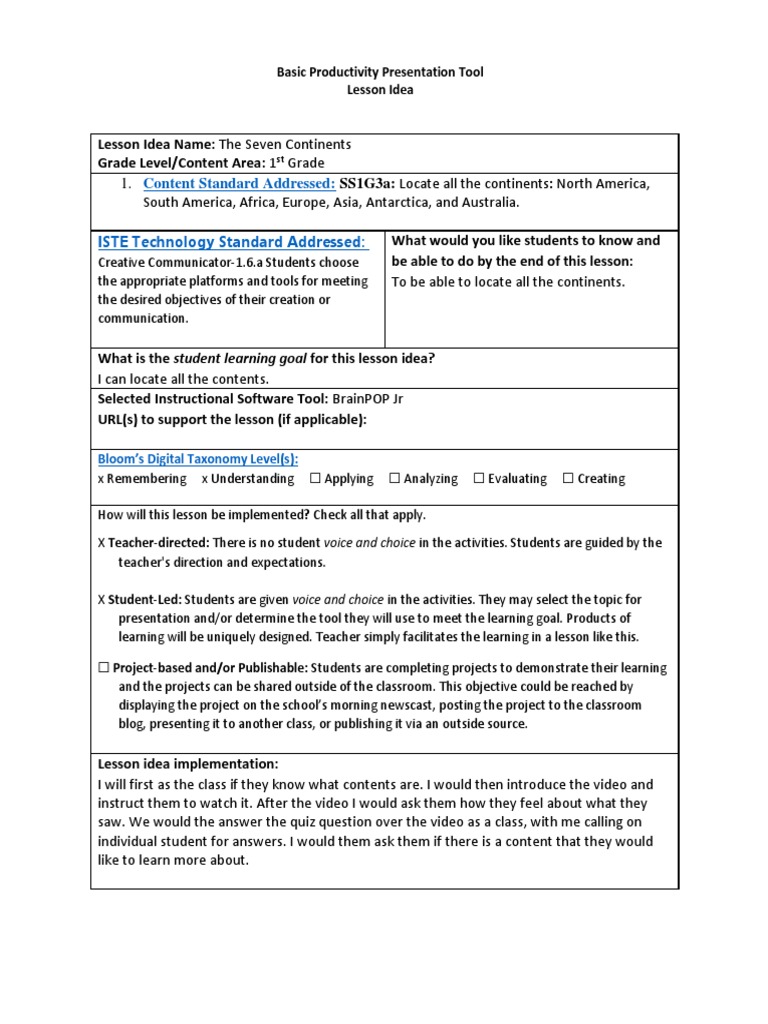 Basic Productivity Tool Lesson Plan | PDF | Teaching | Education Theory