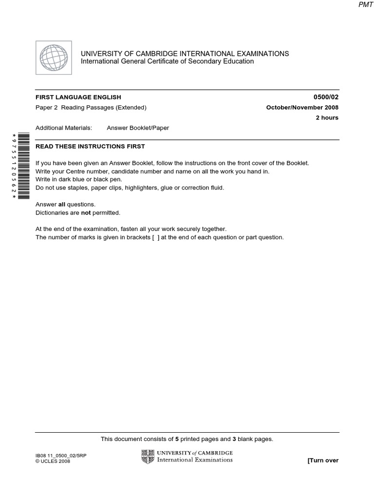 November 2008 Qp Paper 2 Cie English First Language Igcse Pdf Physical Geography Earth