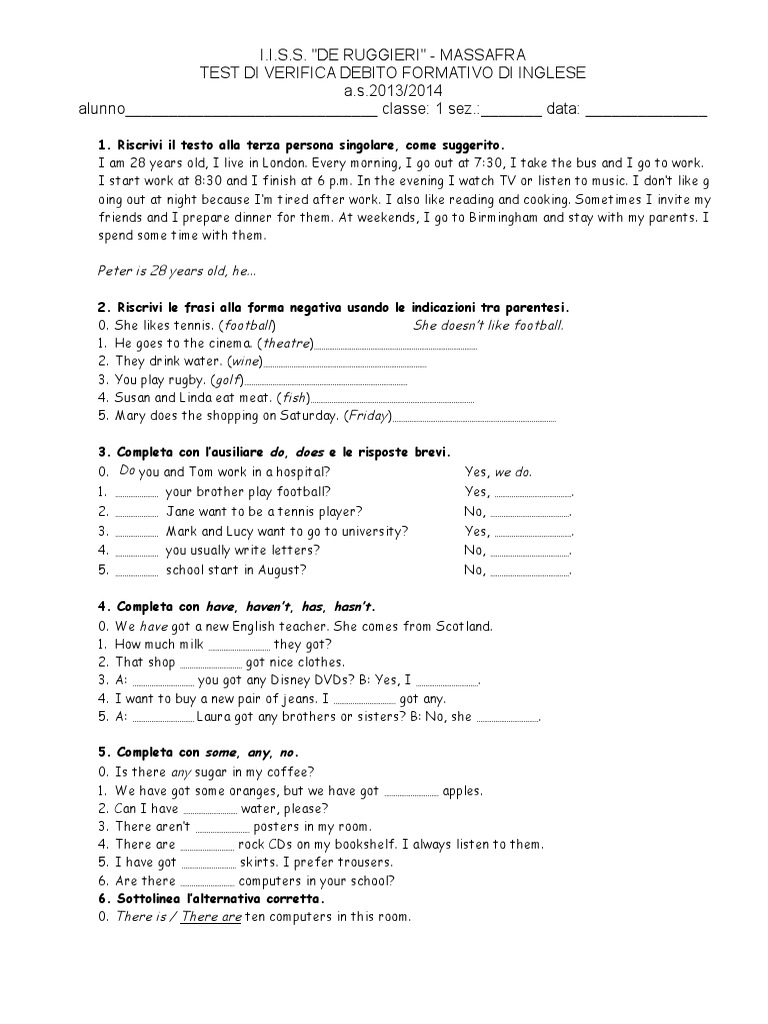 English Test for Italian Students | PDF | Language Arts & Discipline ...