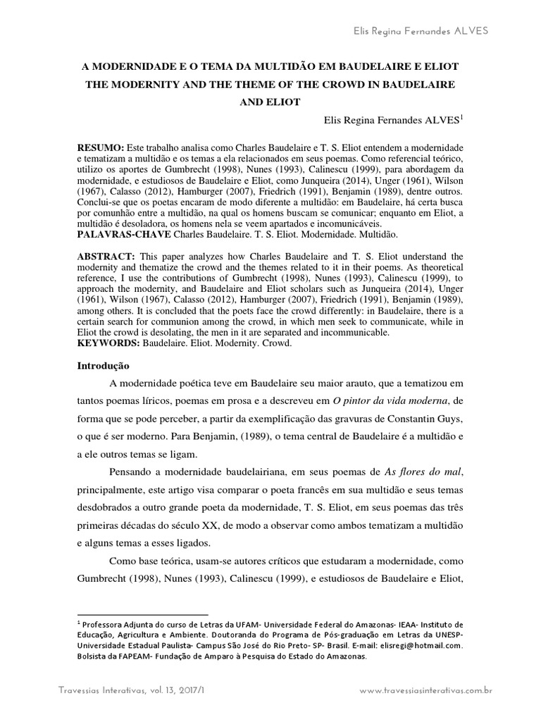 A Modernidade e o Tema Da Multidão em Baudelaire e Eliot | PDF | TS Eliot | Charles Baudelaire