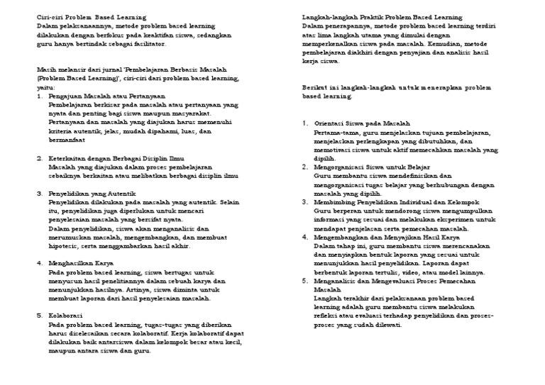 Ciri - Ciri Problem Based Learning | PDF