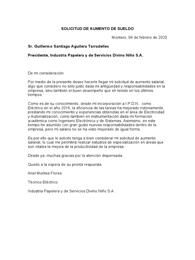 Ejemplo de Solicitud de Aumento de Sueldo | PDF Ejemplo de Solicitud de Aumento de Sueldo | PDF