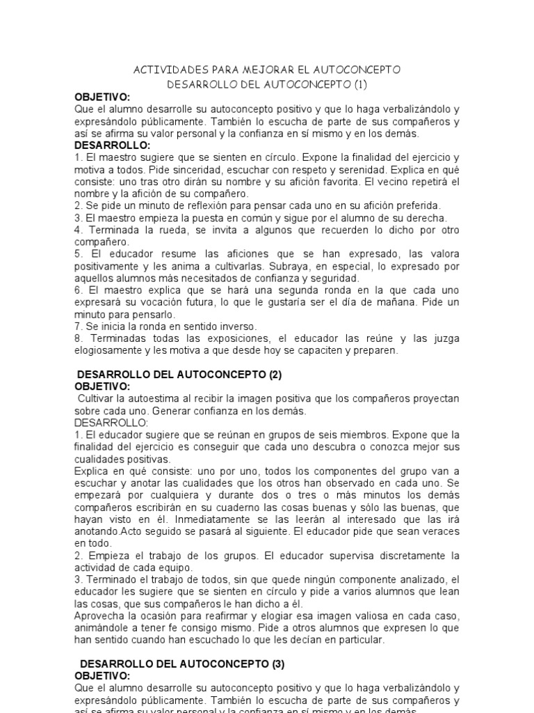 Actividades para Mejorar El Autoconcepto | PDF | Constelación | Bienestar