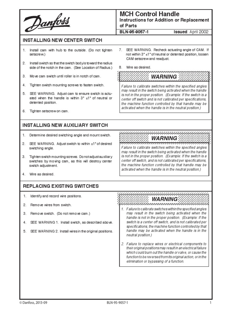 MCH Control Handle Addition or Replacement of Parts | PDF | Screw | Switch