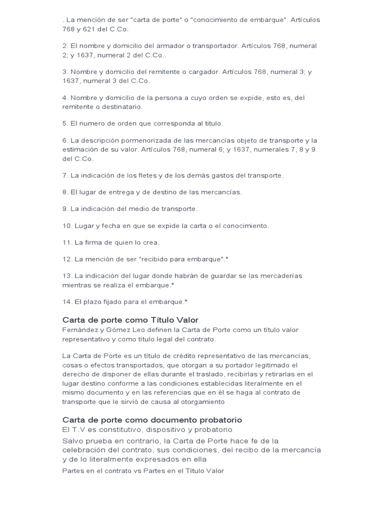 Carta de Porte y Conocimiento de Embarque | PDF | Guía de carga