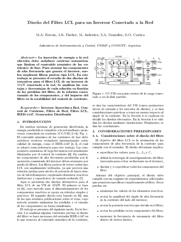 Diseño Del Filtro LCL para Un Inversor Conectado A La Red | PDF ...