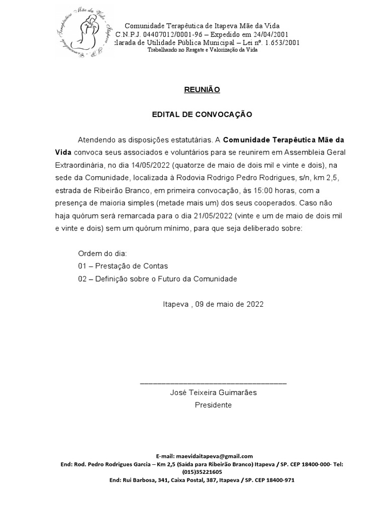 Modelo Edital de Reunião | PDF