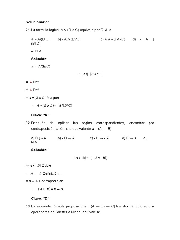 Solucionario lógica proposicional fórmulas | PDF | Lógica | Matemáticas